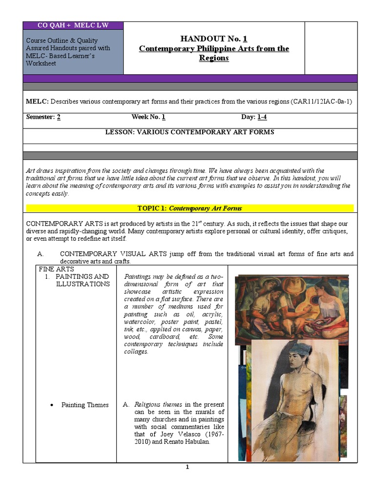 Handout No. 1 Contemporary Philippine Arts From The Regions: Co Qah + Melc LW | PDF | Paintings ...