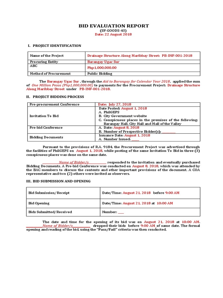 Bid Evaluation Report: I. Project Identification | PDF | Business | Government