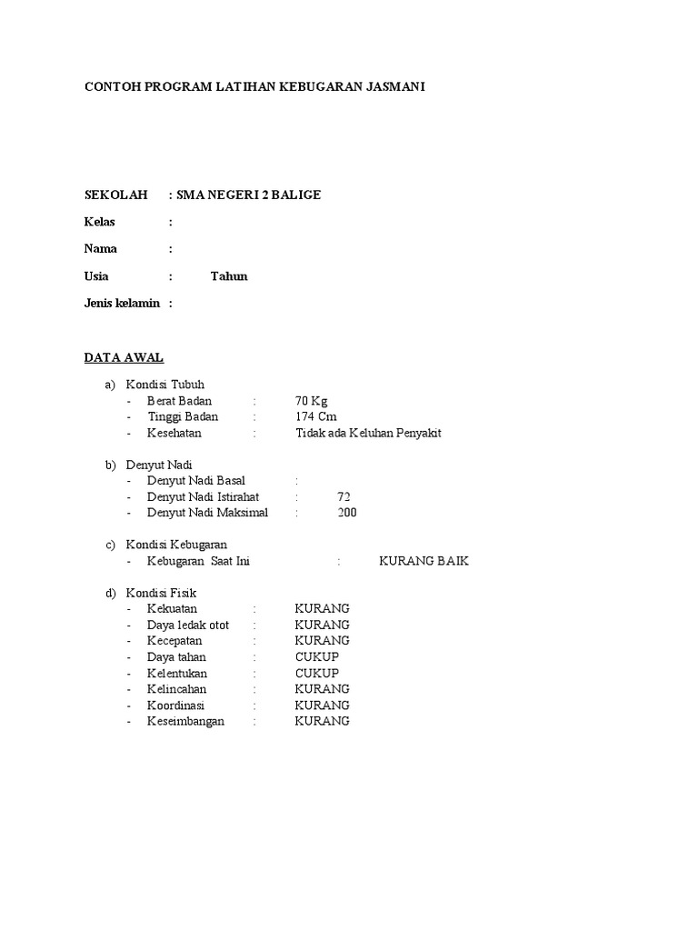Contoh Perencanaan Program Latihan Kebugaran | PDF