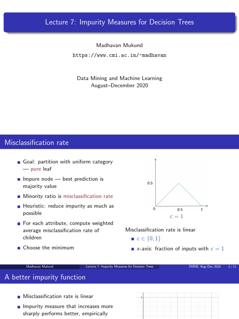 Lecture 7: Impurity Measures For Decision Trees: Madhavan Mukund | Download Free PDF | Applied ...