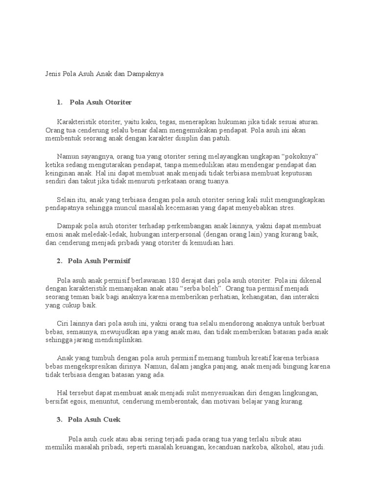 Jenis Pola Asuh Anak Dan Dampaknya | PDF | Kesehatan Holistik