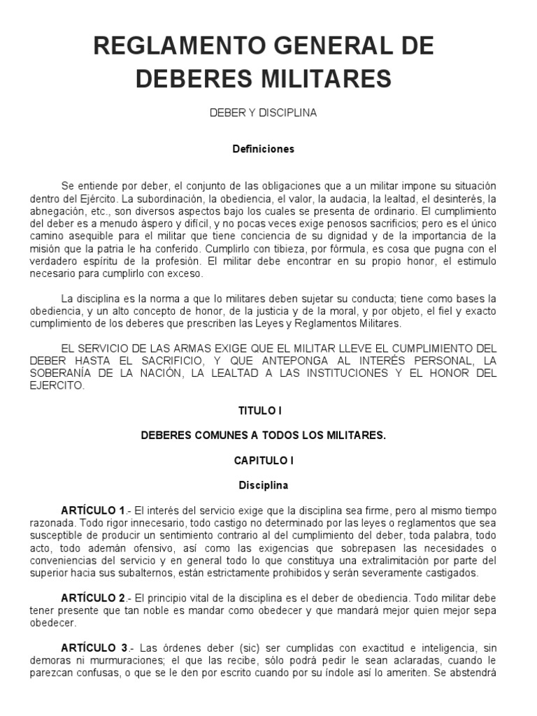 Reglamento General de Deberes Militares | PDF | Disciplinas | Sargento