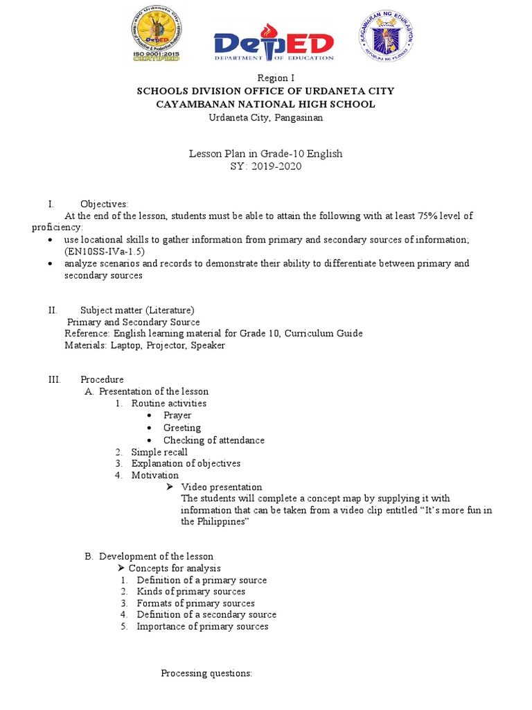 4th Quarter Lesson Plan | PDF | Primary Sources | Lesson Plan