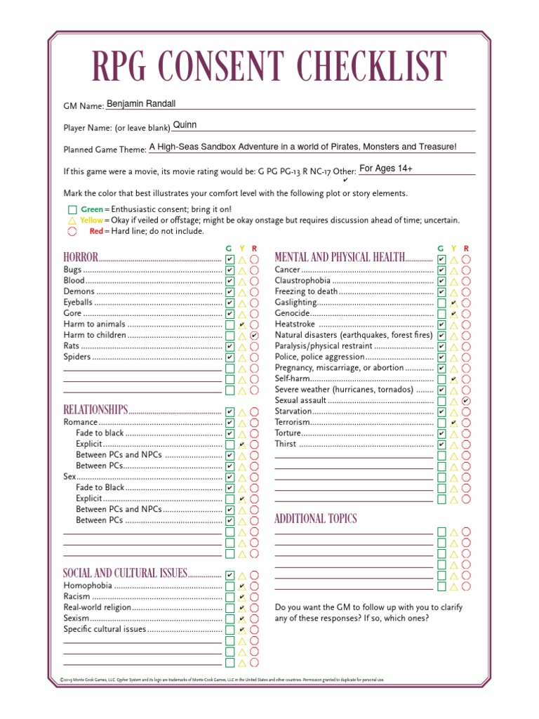 RPG Consent Checklist | PDF