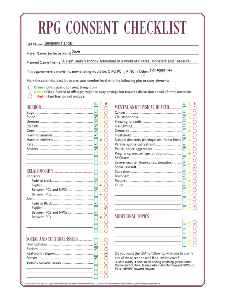RPG Consent Checklist | PDF
