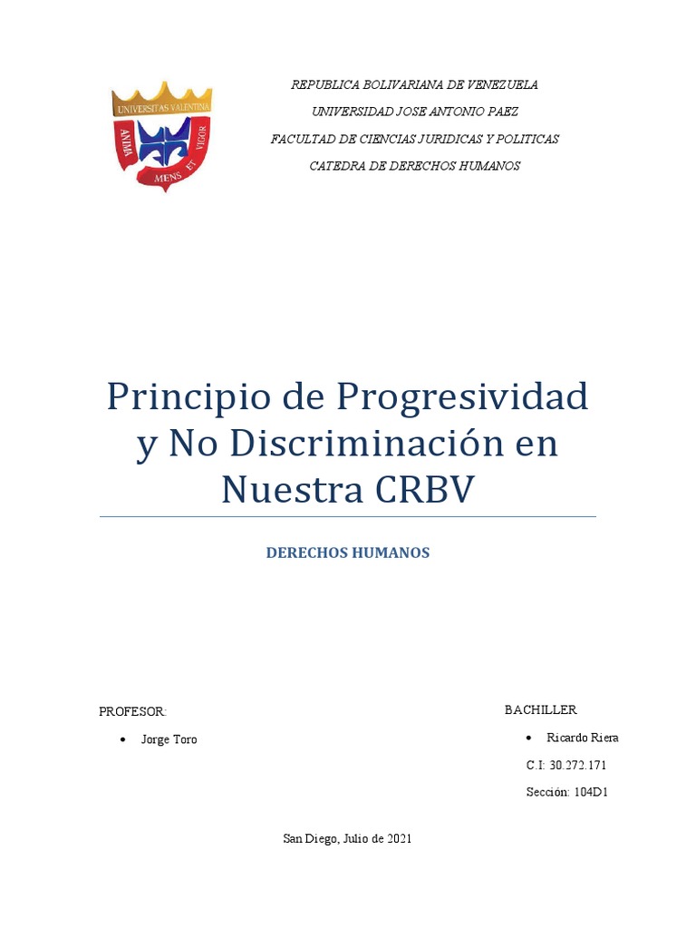 Principio de Progresividad y No Discriminacion en La CRBV | PDF ...