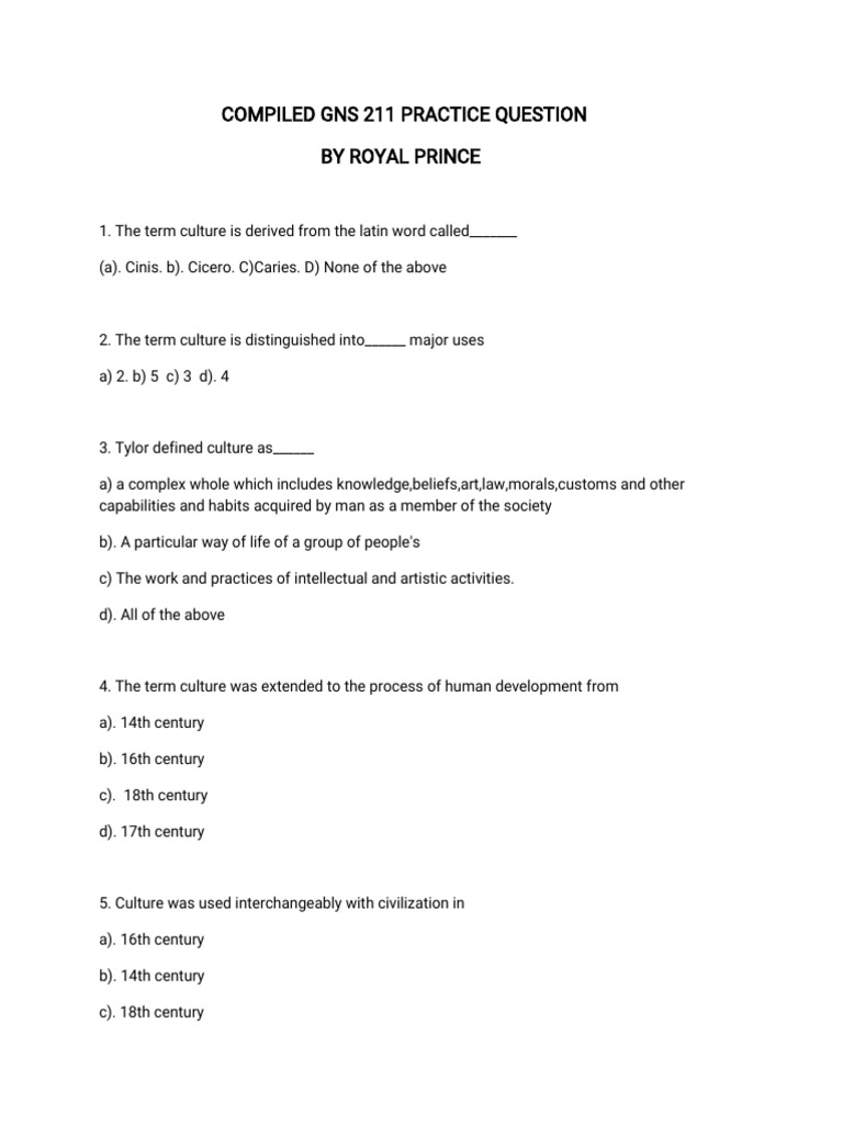 GNS 211 Culture and Ageing Practice Questions | PDF