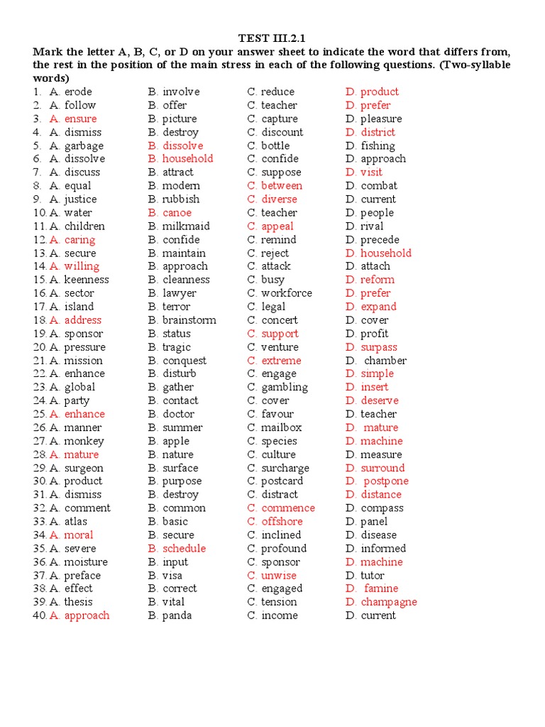 Stress Patterns in Two and Three Syllable Words | PDF