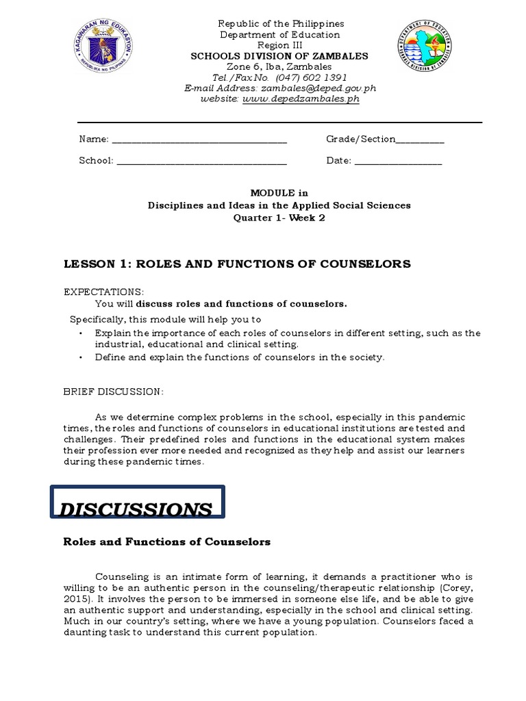 DIASS Q1 Week 2 Module 2 | PDF | School Counselor | Mental Health DIASS Q1 Week 2 Module 2 | PDF | School Counselor | Mental Health