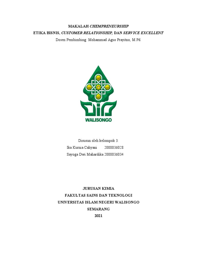 Kelompok 3 Chempreneurship - Etika Bisnis, Customer Relationship, Service Excellent | PDF