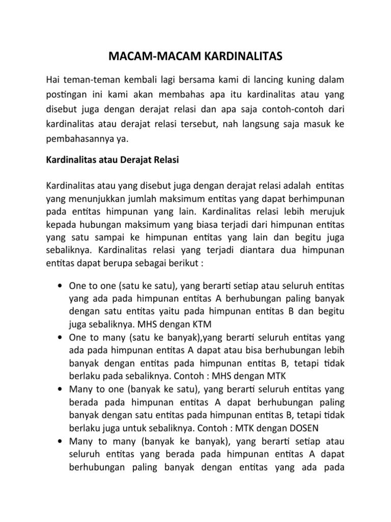Macam-Macam Kardinalitas | PDF