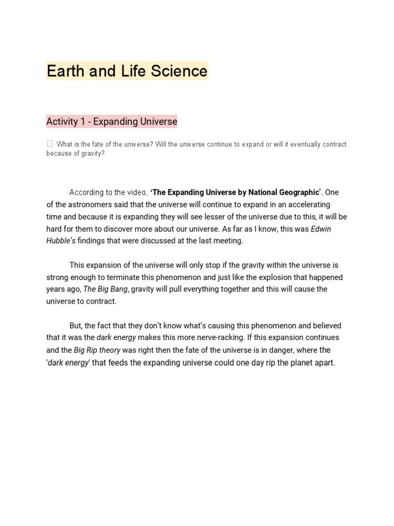 Fate of the Expanding Universe | PDF