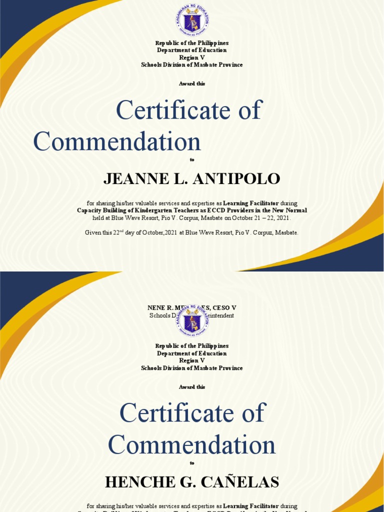Certificate of Commendation: Jeanne L. Antipolo | PDF | Government ...