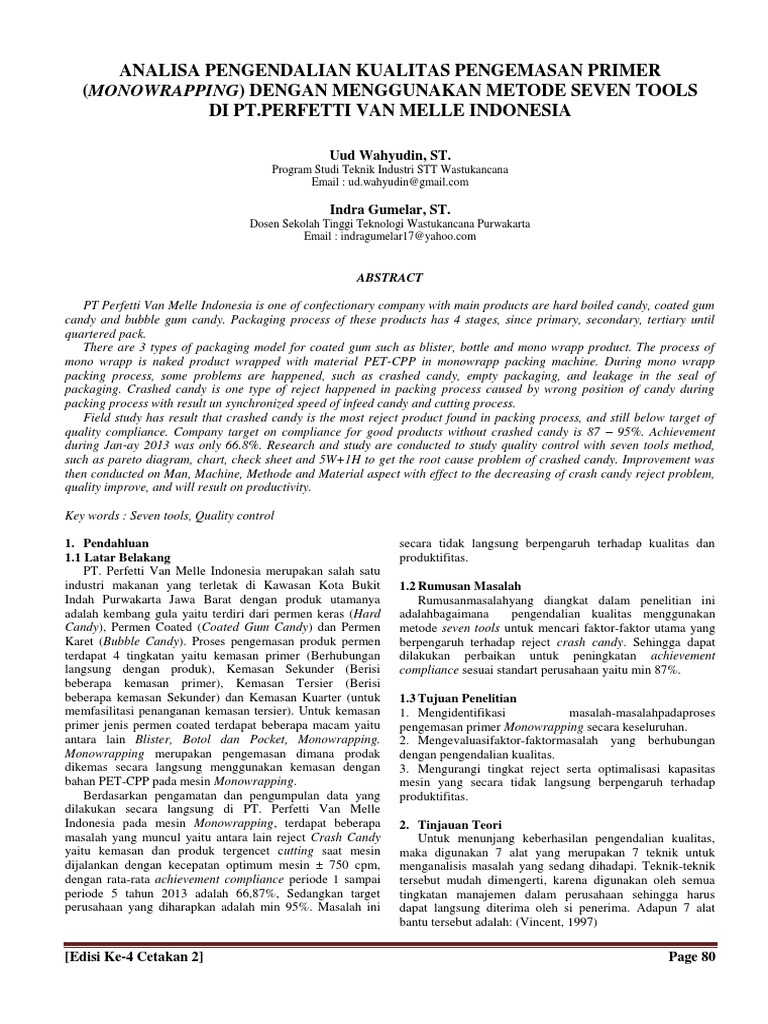 Analisa Pengendalian Kualitas Pengemasan Primer (Monowrapping) Dengan Menggunakan Metode Seven ...