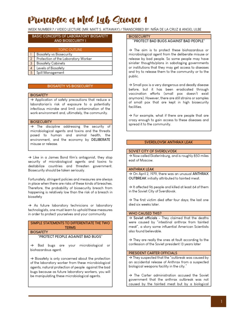 Principles of Med Lab Science 1: Basic Concepts of Laboratory Biosafety ...