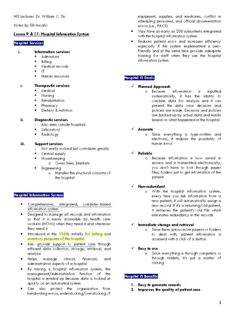 HIS - Hospital Information System | PDF | Electronic Health Record ...