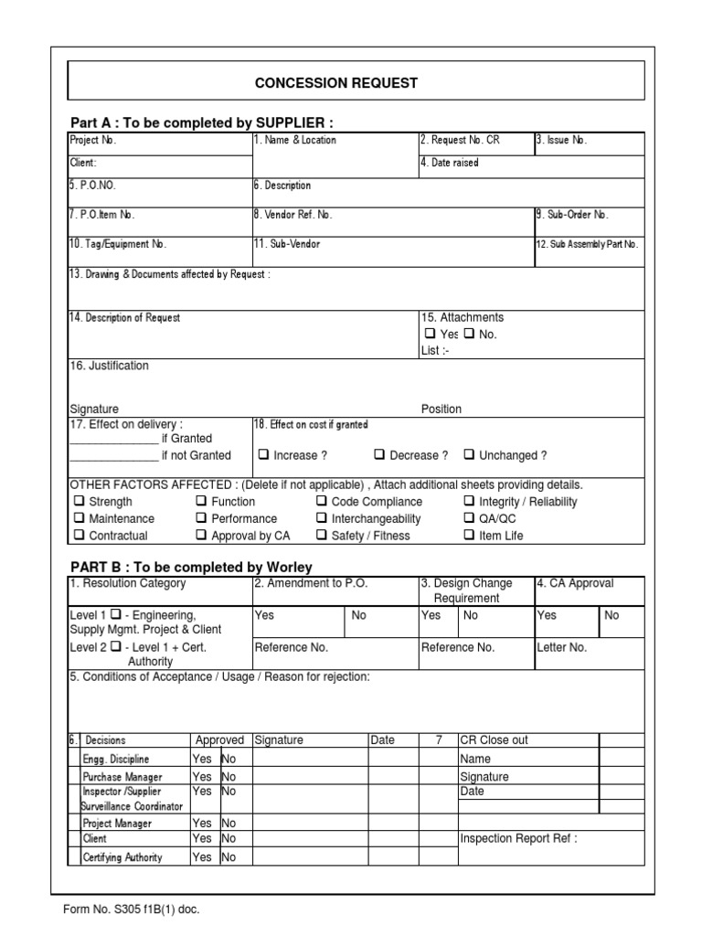 Part A: To Be Completed by SUPPLIER:: Concession Request | PDF ...