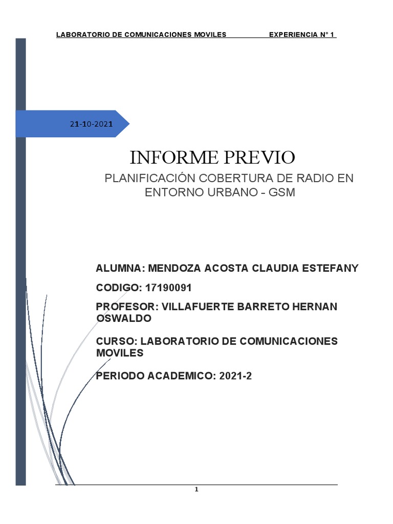 Guía de LaboratorioNro1 - Informe Previo | PDF | Antena (Radio) | Gsm