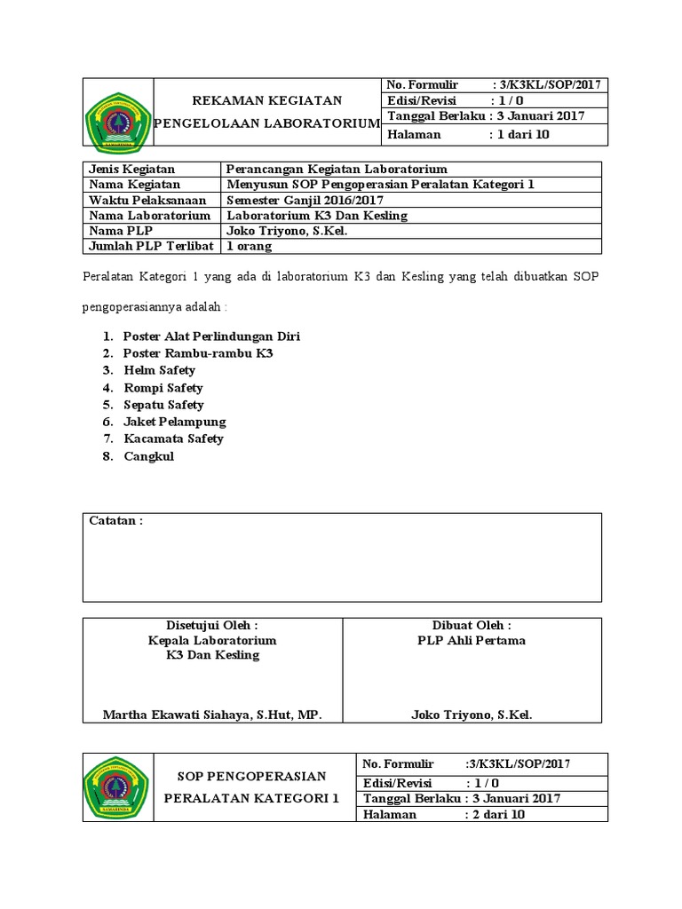 SOP Pengoperasian Peralatan K-1 K3KL 2017 | PDF | Teknologi & Rekayasa