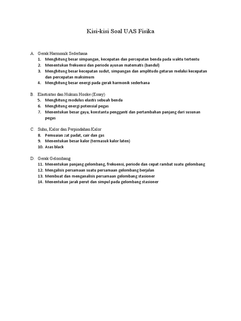Kisi-Kisi Soal UAS Fisika | PDF