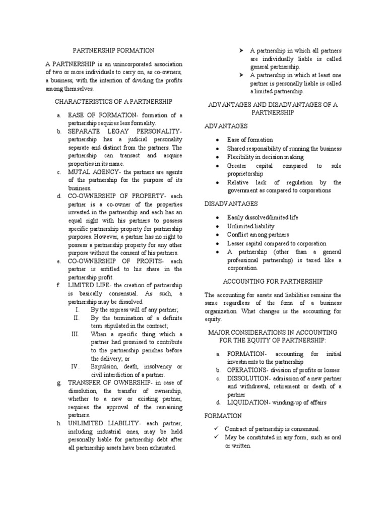 Partnership Formation Notes | PDF | Debits And Credits | Partnership