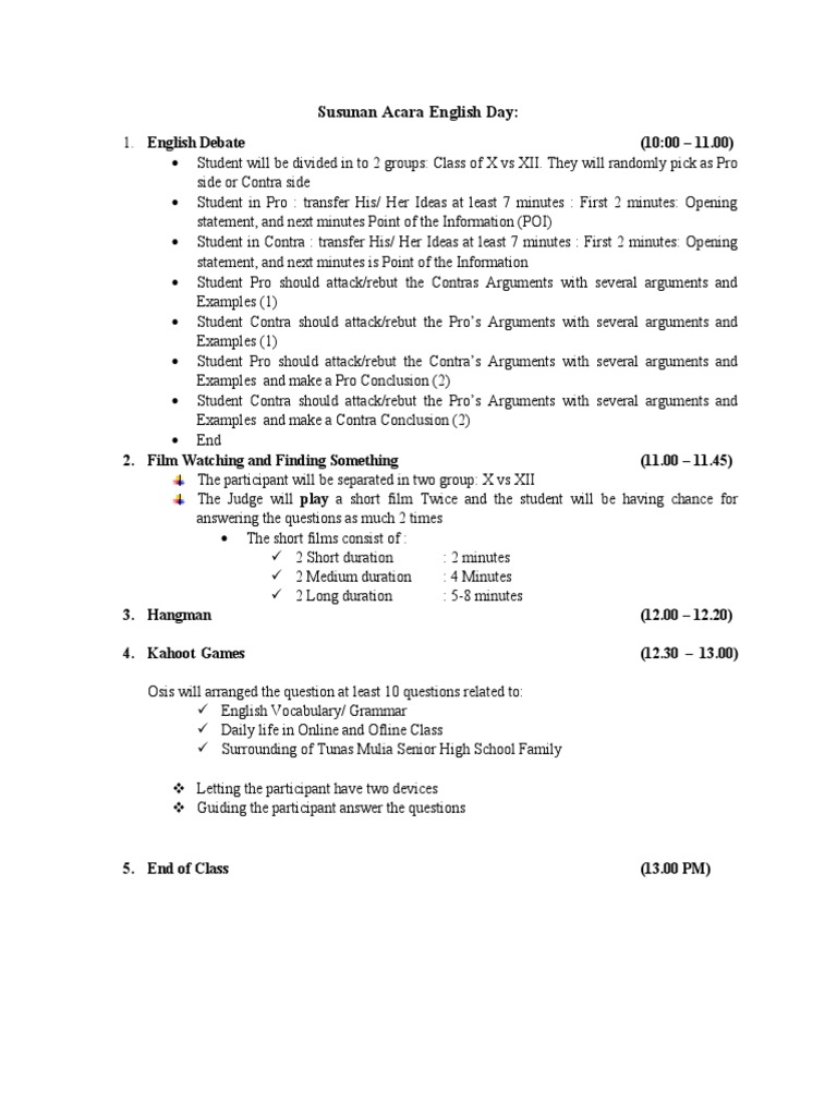 Susunan Acara English Day | PDF
