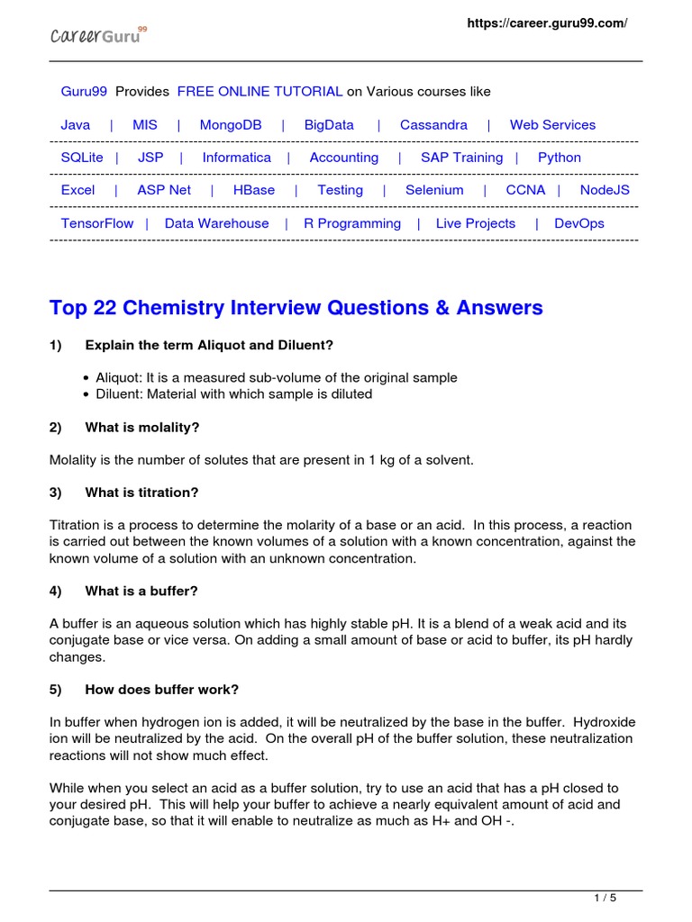 Top 22 Chemistry Interview Questions & Answers: 1) Explain The Term ...