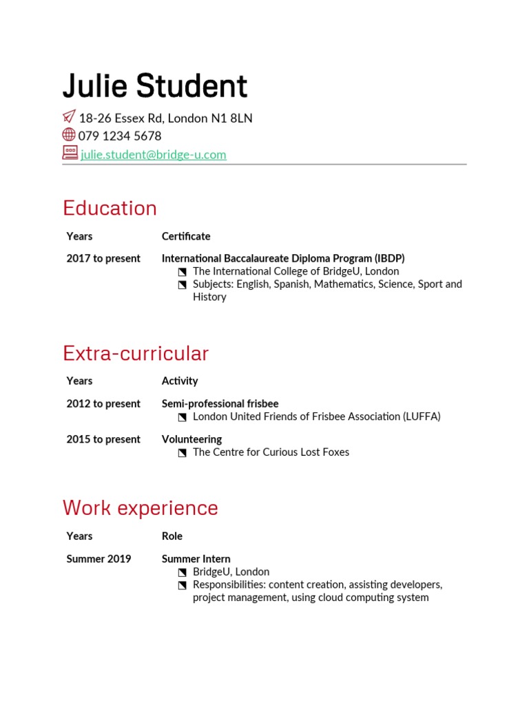 BridgeU CV Template | PDF