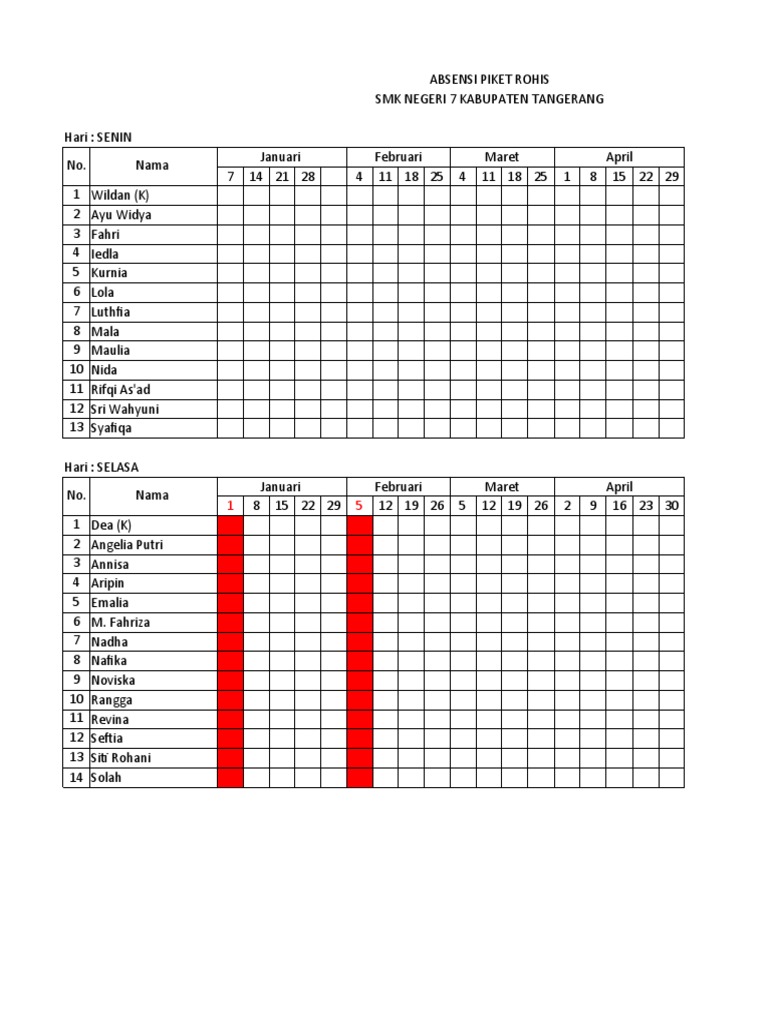 Absensi Piket Masjid | PDF