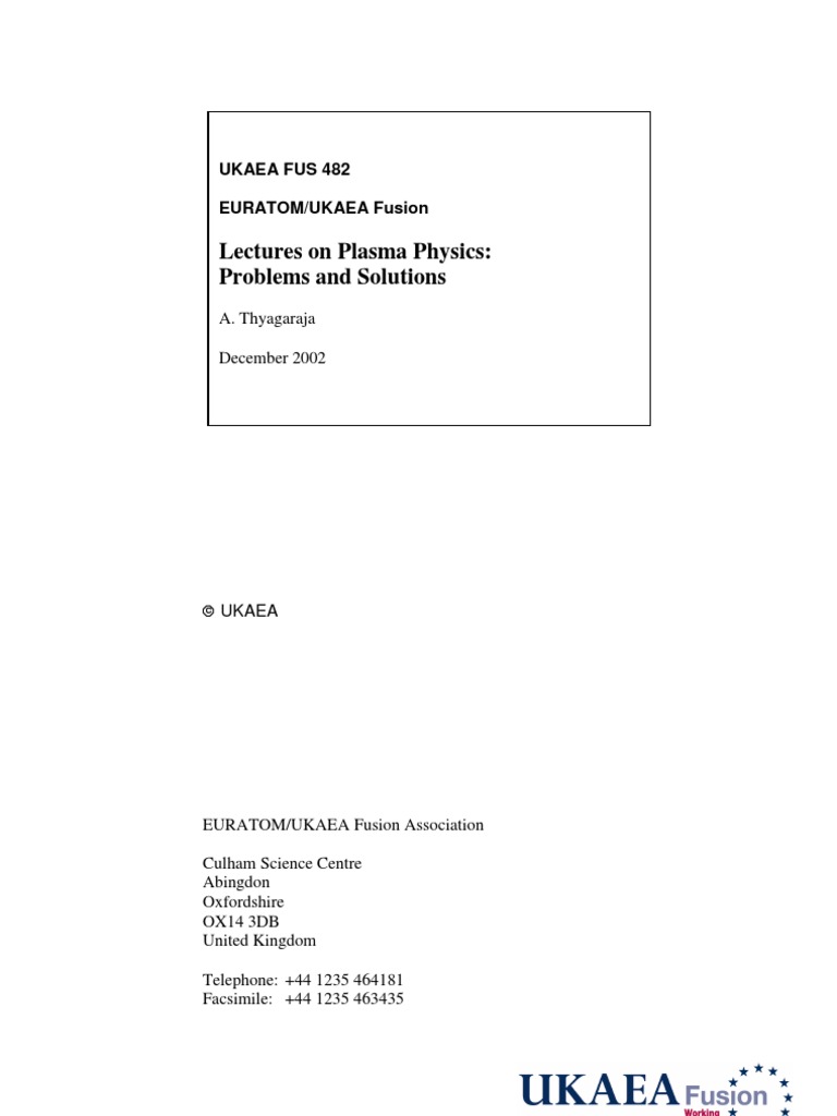 Plasma Physics Problem Set Solutions | PDF | Lagrangian Mechanics ...