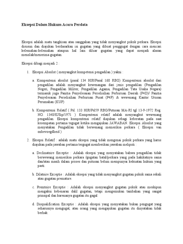 Eksepsi Hukum Acara Perdata | PDF