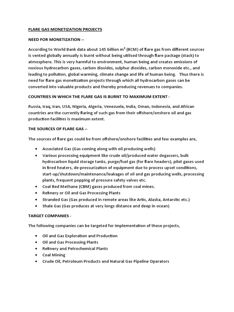 Summary Flare Gas Monetization Projects | PDF | Natural Gas | Gas To ...