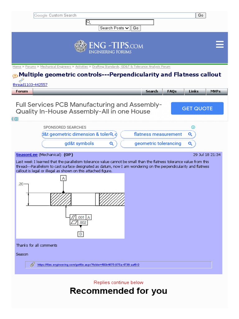 Multiple Geometric Controls Perpendicularity And Flatness Callout