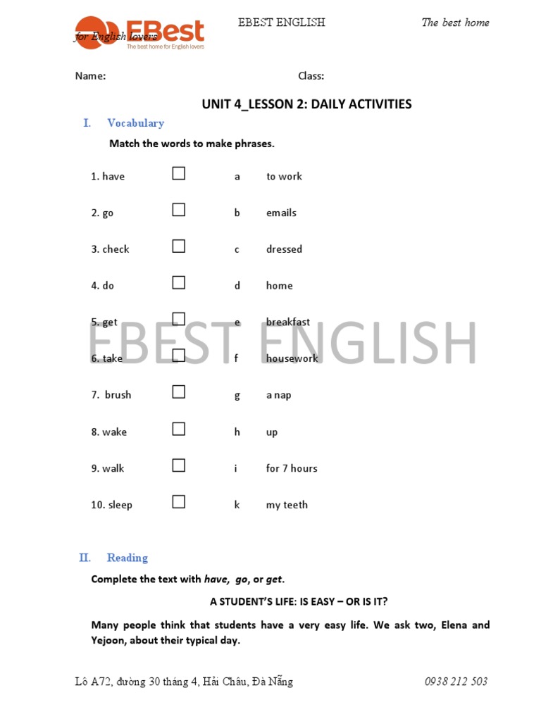 Unit 4 - Lesson 2 Daily Activities | PDF | Food And Drink
