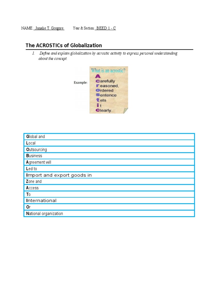 Acrostic Insights on Globalization | PDF | Politics