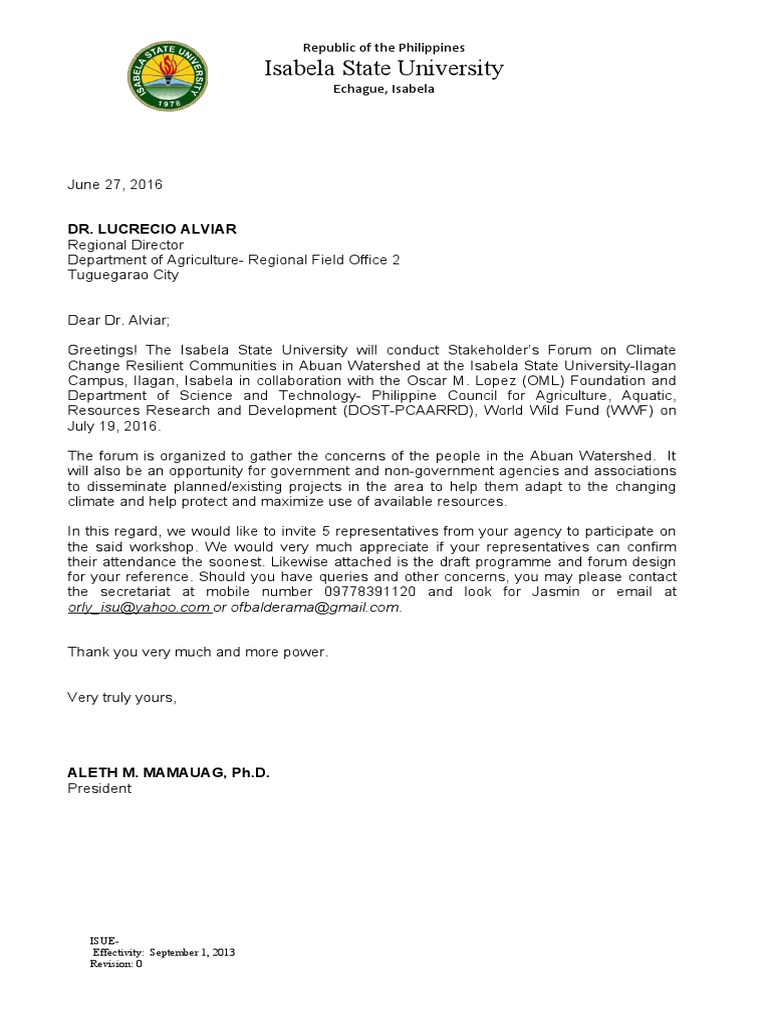 ISU-Ilagan Stakeholder Forum Invitation | PDF | Natural Environment