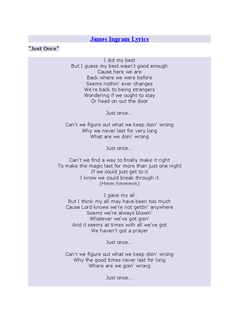 James Ingram Lyrics: "Just Once" | PDF