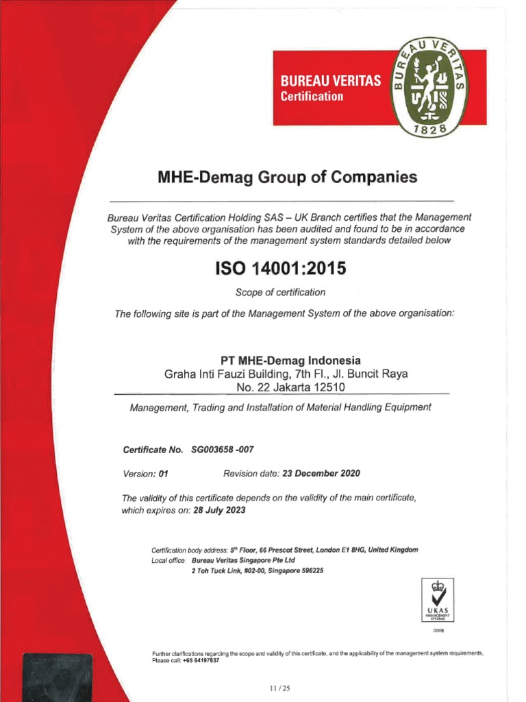 Mhe-Demag Certificate - Iso 14K - Mdi | PDF