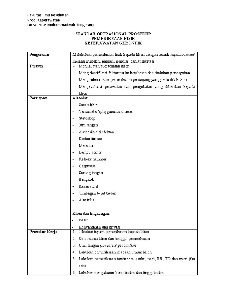 SOP Pemeriksaan Fisik Gerontik | PDF | Sains & Matematika