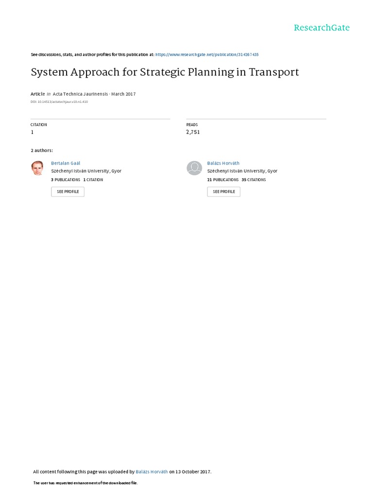 System Approach For Strategic Planning in Transpor | PDF | Transport ...