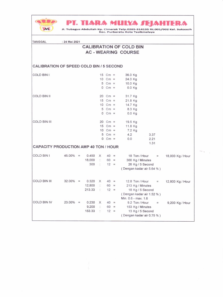 Calibration of Cold Bin ACWC | PDF