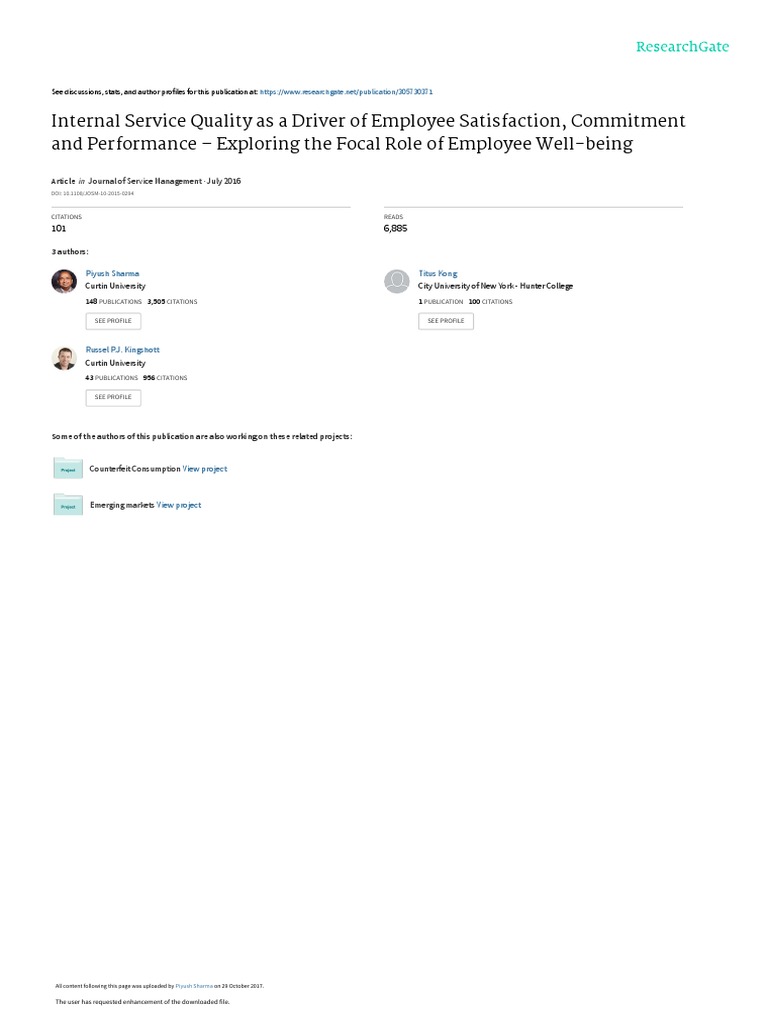Internal Service Quality As A Driver of Employee S | PDF | Job ...