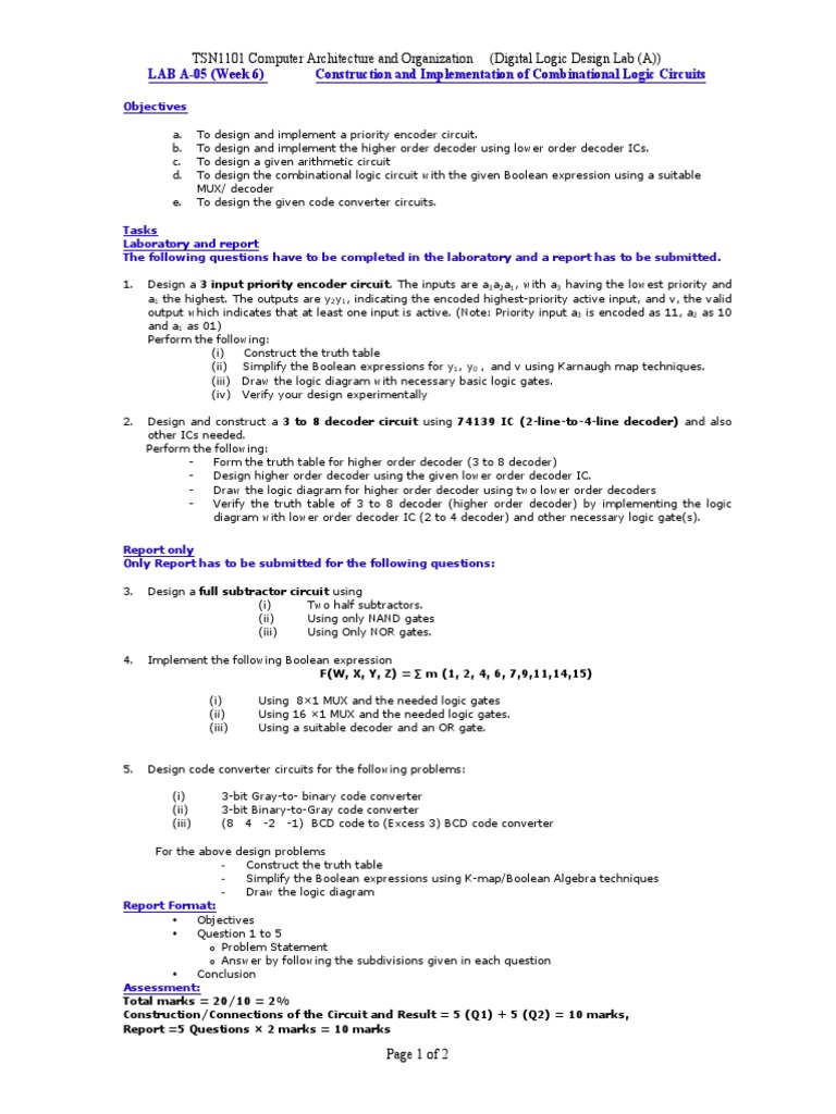LAB A-05 (Week 6) Construction and Implementation of Combinational ...