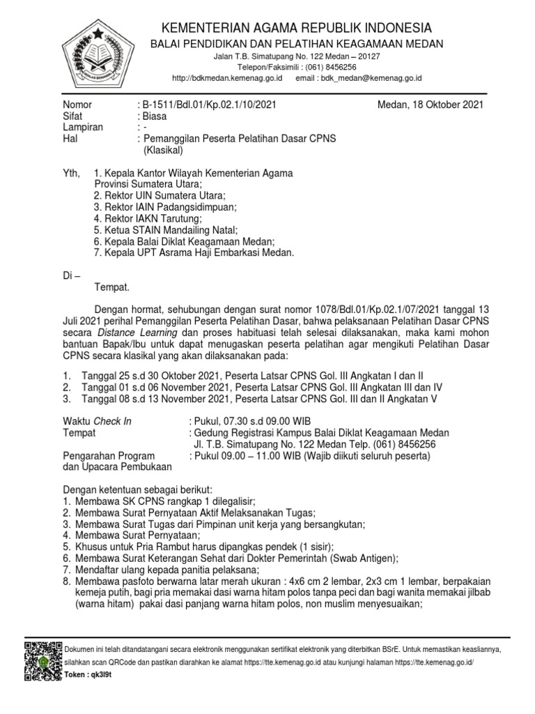 Surat Pemanggilan Latsar Klasikal | PDF