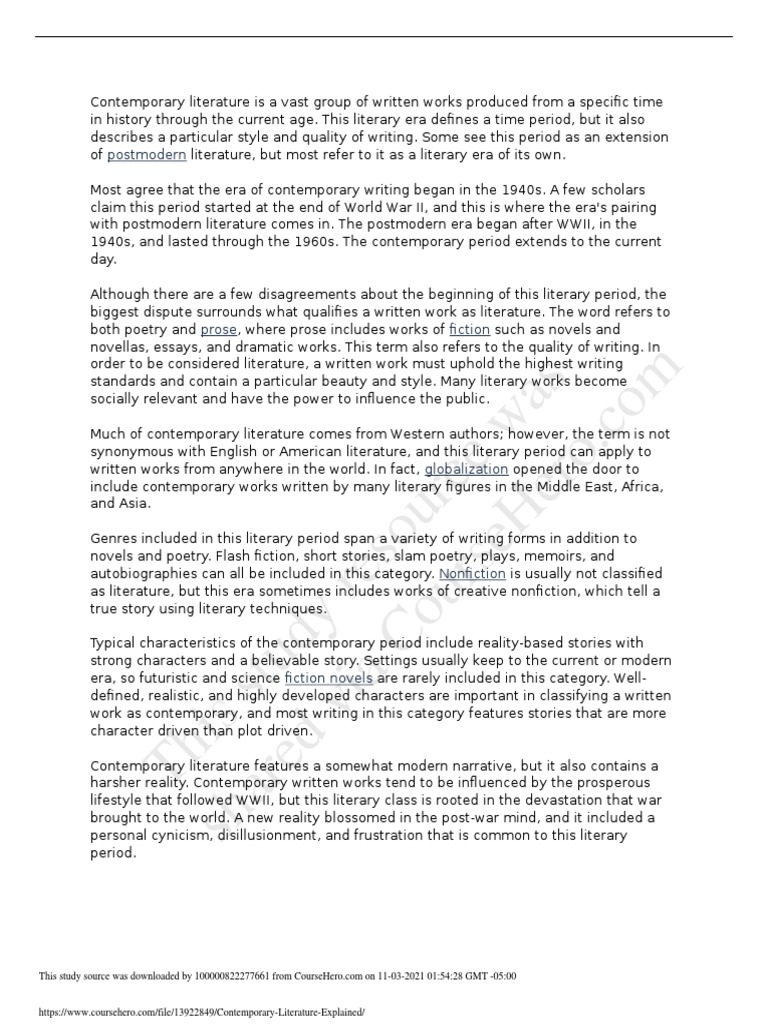 Contemporary Literature Explained | PDF | Genre