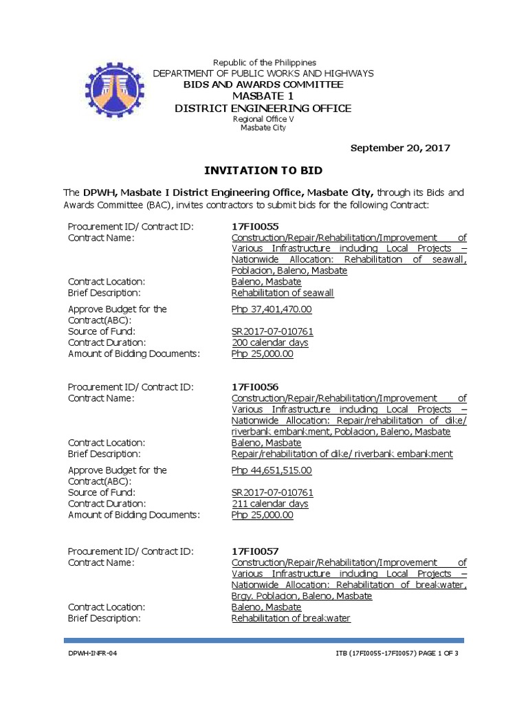 DPWH Masbate Invites Bids for Infrastructure Projects | PDF ...