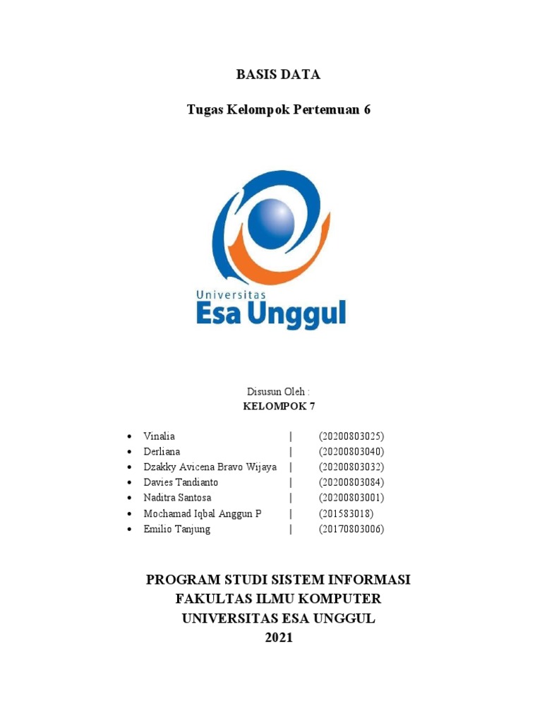 Tugas Kelompok Basis Data Pertemuan 6 | PDF