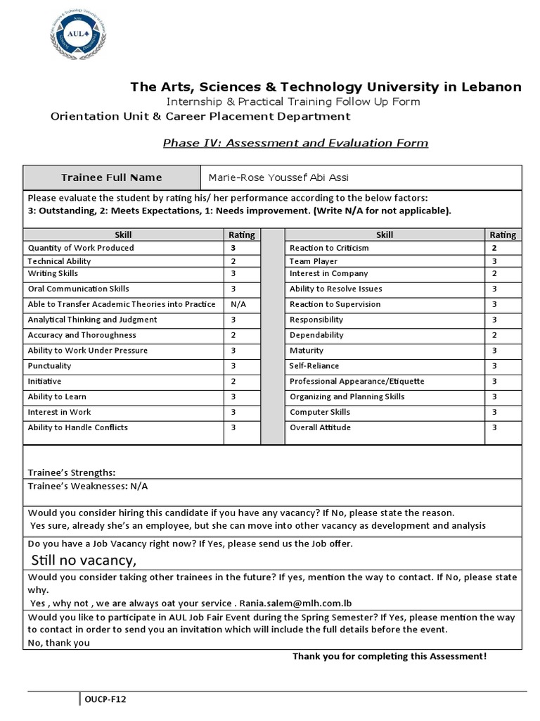 Phase IV Assessment and Evaluation Form | PDF | Cognition ...