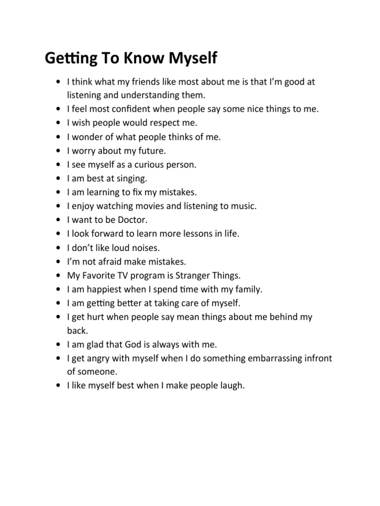 Getting To Know Myself | PDF