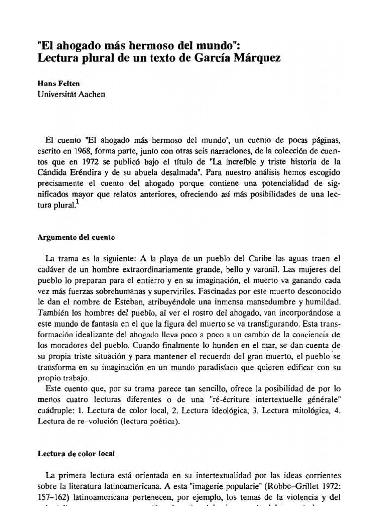 Analisis El Ahogado Mas Hermoso | PDF | Dioniso | Gabriel García Márquez